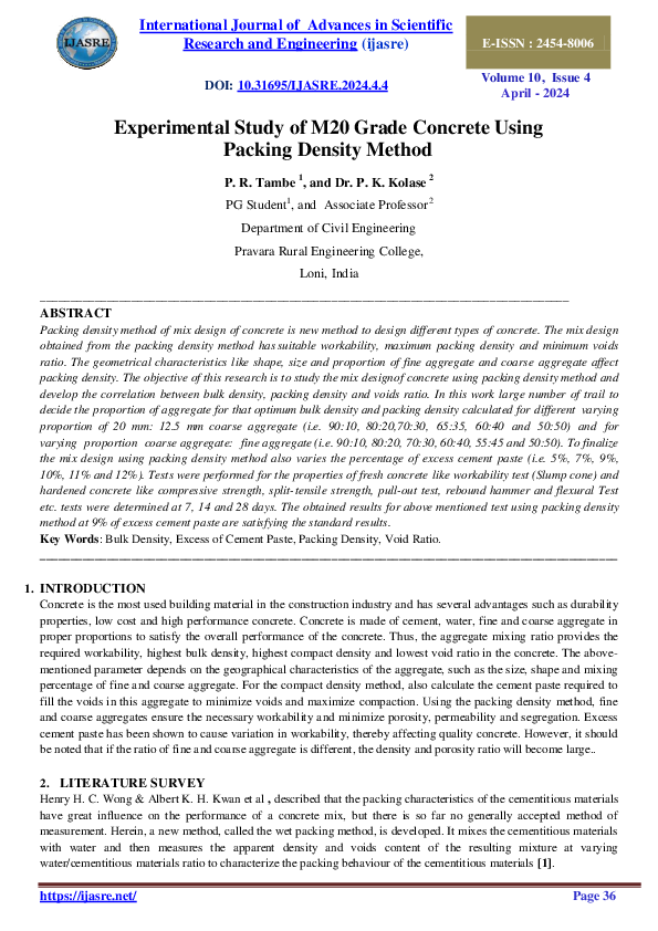 (PDF) Experimental Study of M20 Grade Concrete Using Packing Density Method