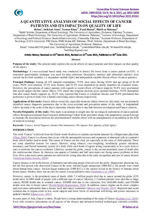 (PDF) A Quantitative Analysis of Social Effects of Cancer Patients and ...