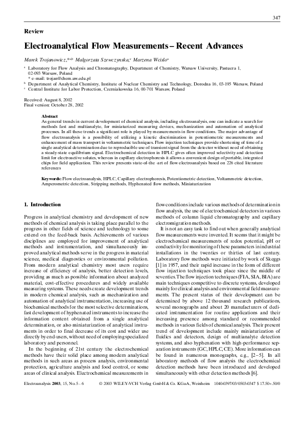 (PDF) Electroanalytical Flow Measurements–Recent Advances