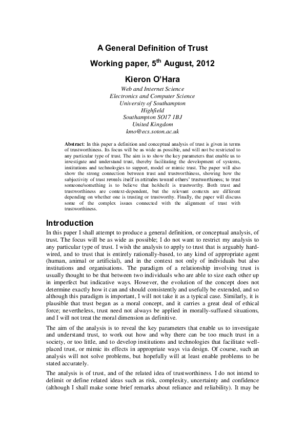 (PDF) A general definition of trust