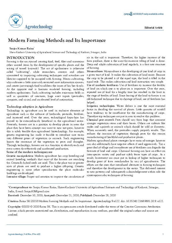 (PDF) Modern Farming Methods and Its Importance