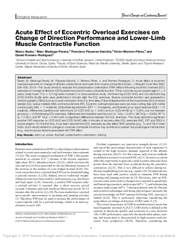(PDF) Acute Effect of Eccentric Overload Exercises on Change of ...