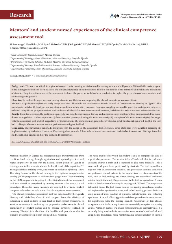 (PDF) Mentors’ and student nurses’ experiences of the clinical competence assessment tool