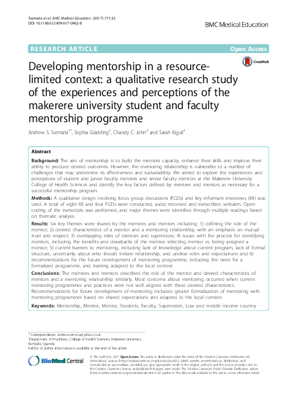 (PDF) Developing mentorship in a resource-limited context: a ...