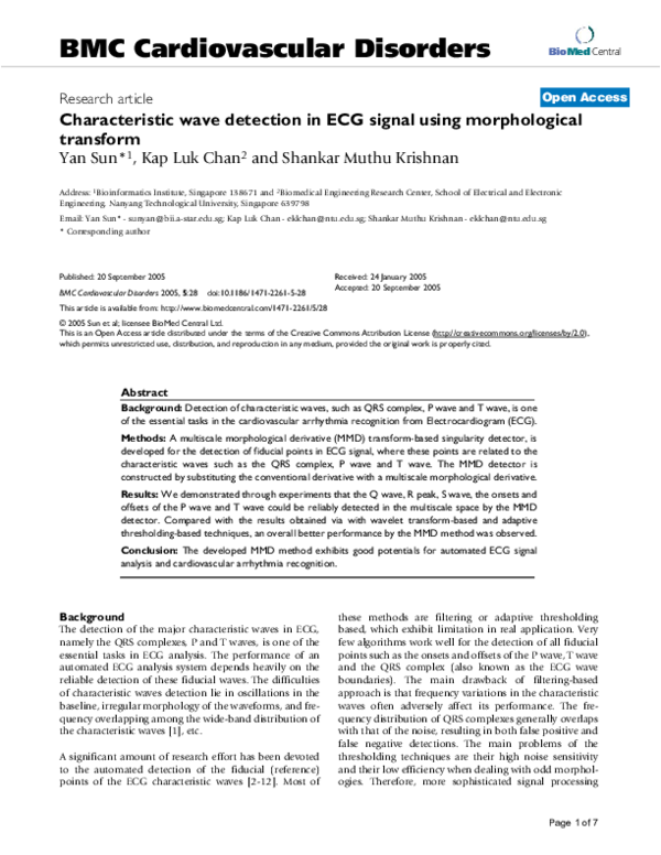 (PDF) Characteristic wave detection in ECG signal using morphological transform