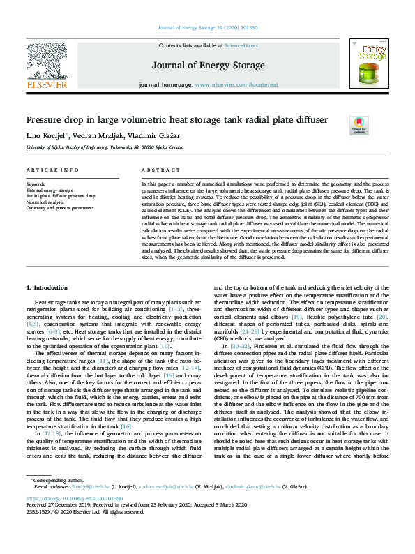 (PDF) Pressure drop in large volumetric heat storage tank radial plate ...