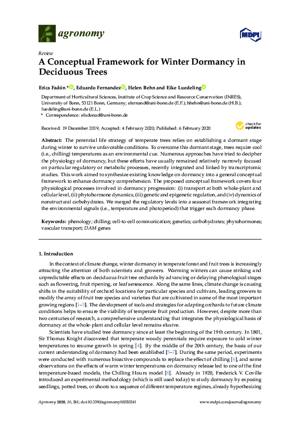 (PDF) A Conceptual Framework for Winter Dormancy in Deciduous Trees