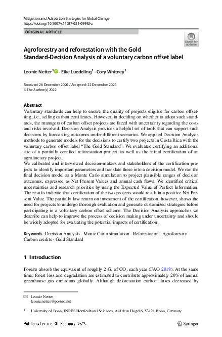 (PDF) Agroforestry and reforestation with the Gold Standard-Decision ...