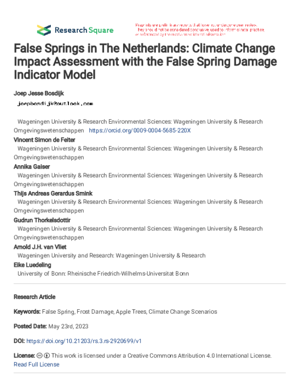 (PDF) False Springs in The Netherlands: Climate Change Impact ...