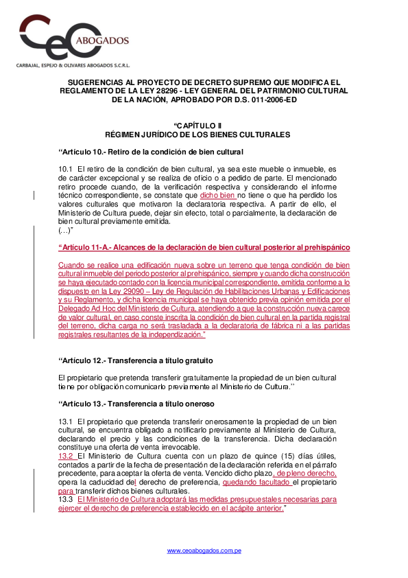 (PDF) SUGERENCIAS AL PROYECTO DE MODIFICACIÓN DEL REGLAMENTO DE LA LEY 28296 -LEY GENERAL DEL ...