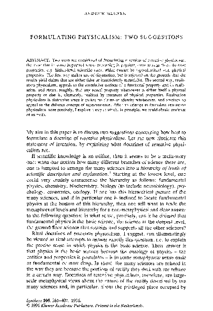 (PDF) Formulating physicalism: Two suggestions