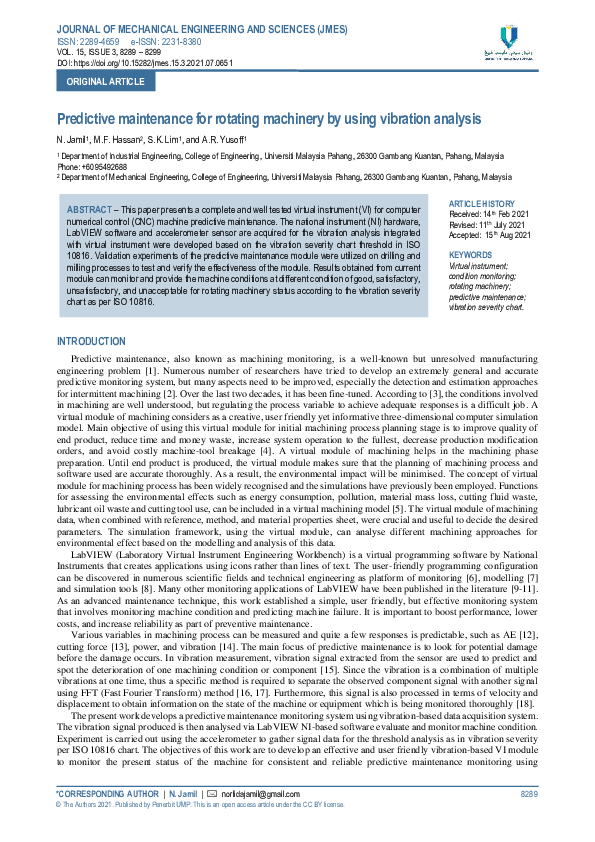 (PDF) Predictive maintenance for rotating machinery by using vibration analysis