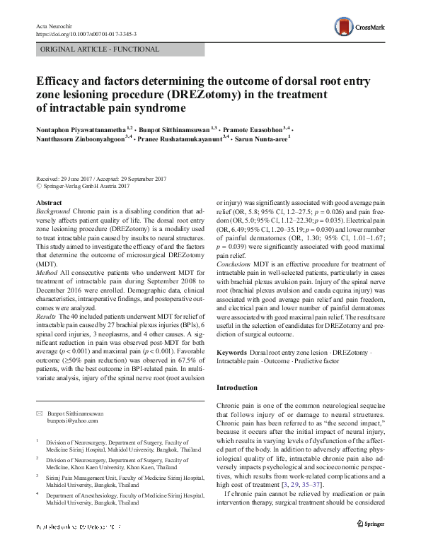 (PDF) Efficacy and factors determining the outcome of dorsal root entry ...