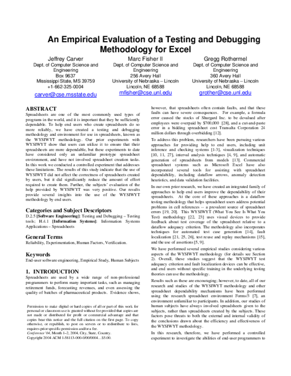 (PDF) An empirical evaluation of a testing and debugging methodology ...