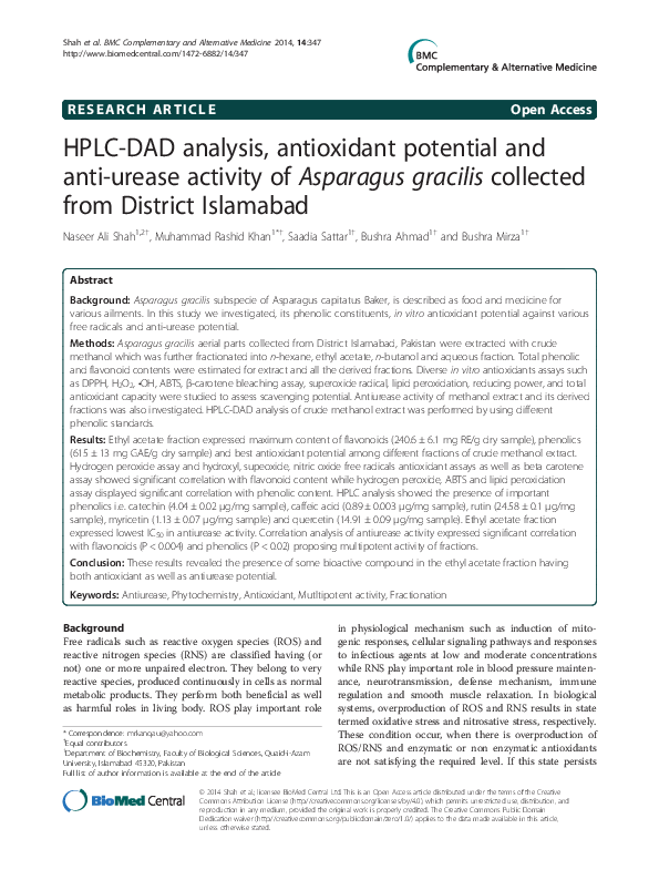 (PDF) HPLC-DAD analysis, antioxidant potential and anti-urease activity ...