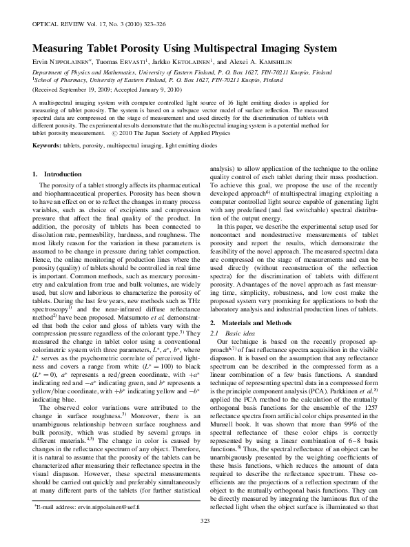 (PDF) Measuring tablet porosity using multispectral imaging system