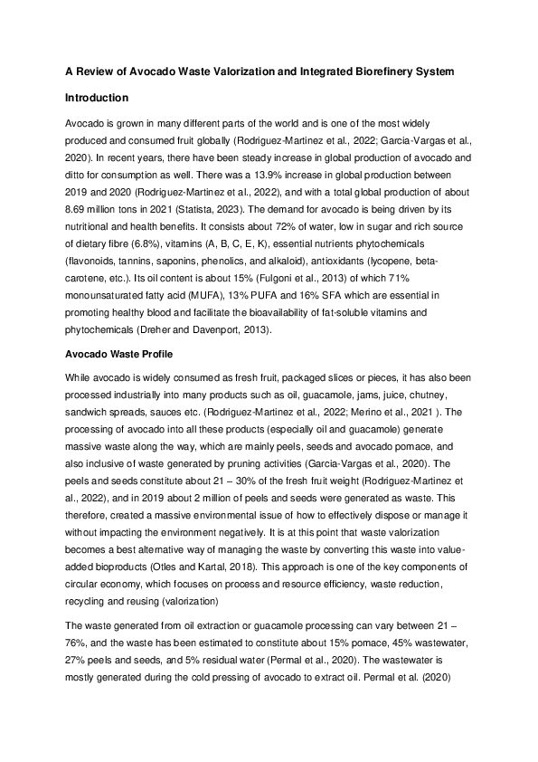 (PDF) A Review of Avocado Waste Valorization and Integrated Biorefinery ...