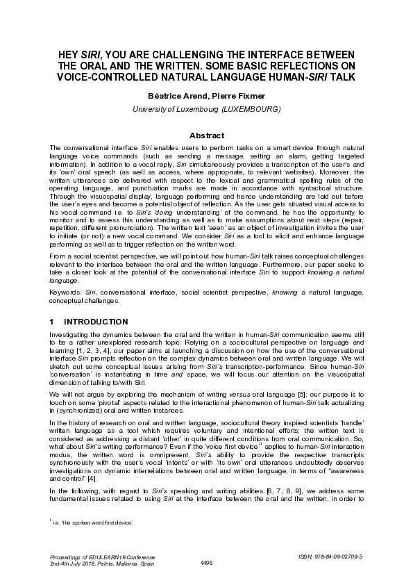 (PDF) Some basic reflections on voice-controlled natural language human-Siri talk: Hey Siri, you ...