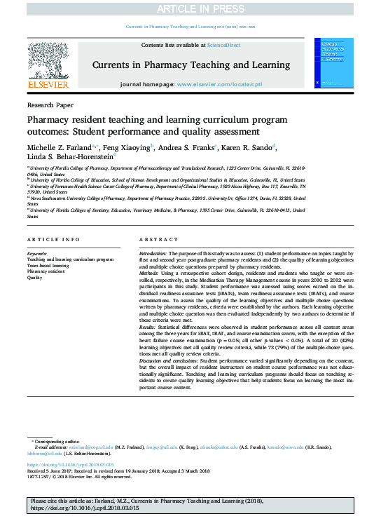 (PDF) Pharmacy resident teaching and learning curriculum program ...