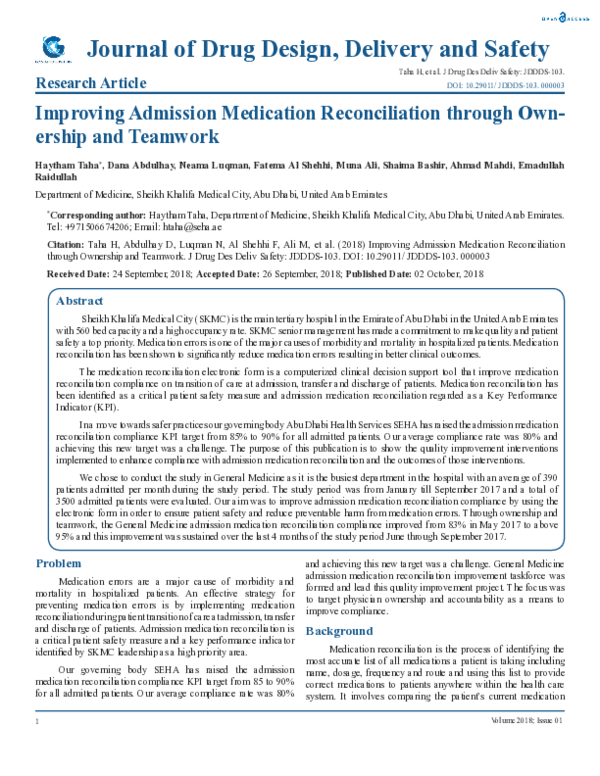 (PDF) Improving Admission Medication Reconciliation Through Ownership ...