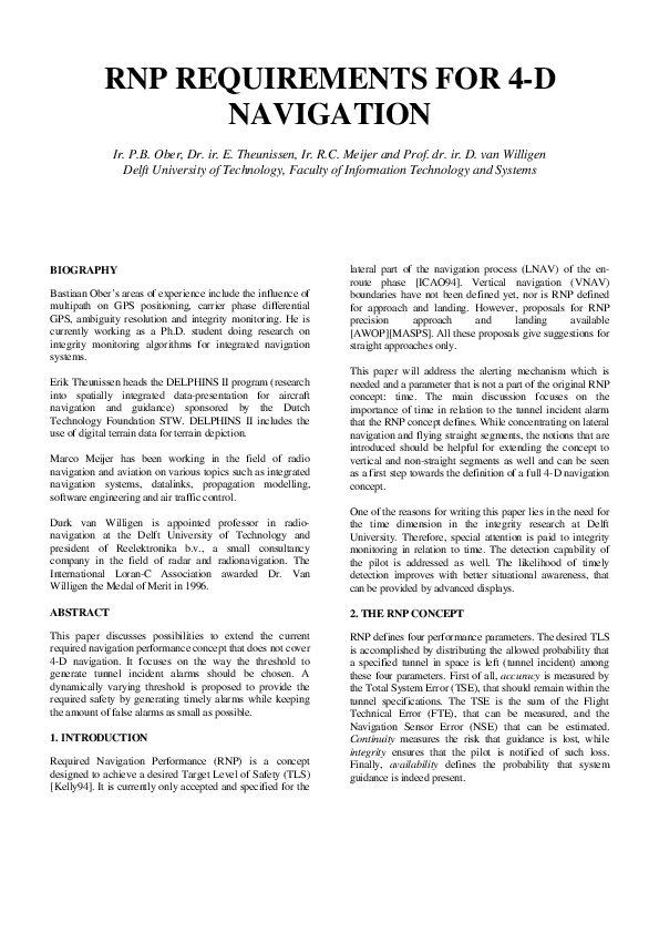 (PDF) RNP Requirements for 4-D Navigation | Durk van Willigen ...