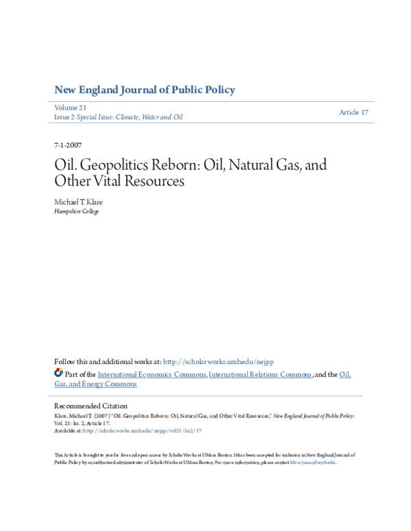 (PDF) Oil. Geopolitics Reborn: Oil, Natural Gas, and Other Vital Resources