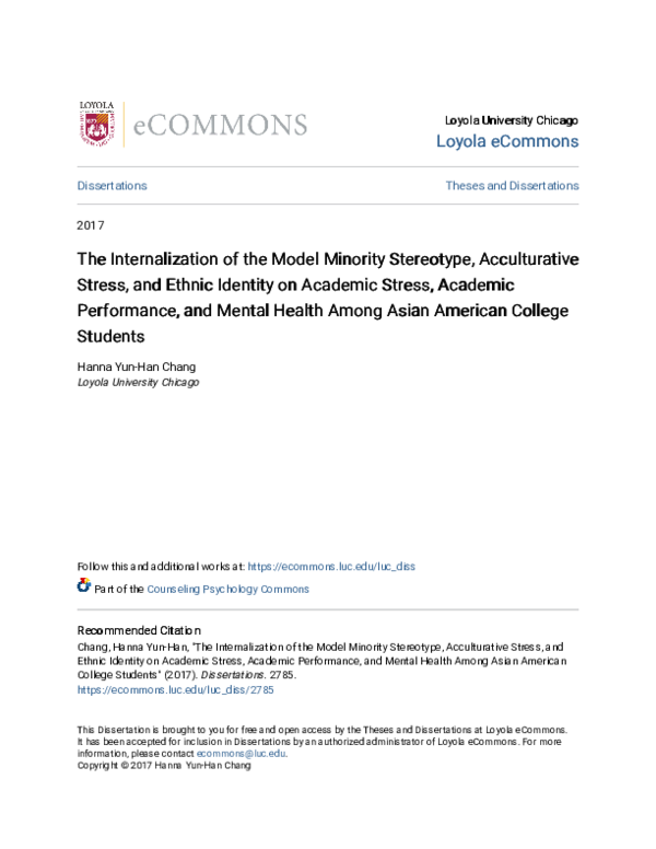 (PDF) The Internalization of the Model Minority Stereotype, Acculturative Stress, and Ethnic ...