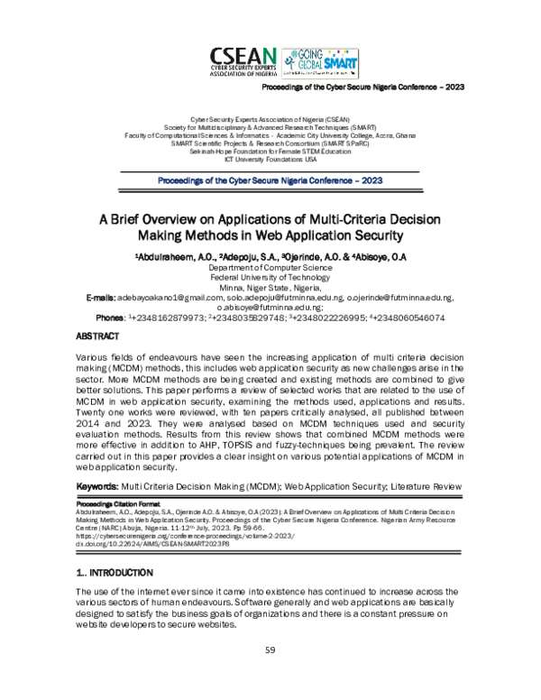 (PDF) A Brief Overview on Applications of Multi-Criteria Decision Making Methods in Web ...