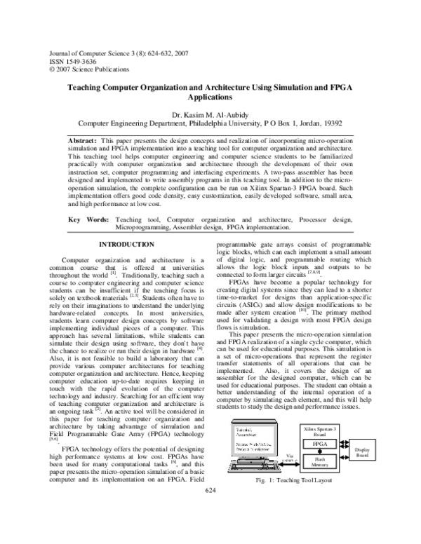 Pdf Teaching Computer Organization And Architecture Using Simulation And Fpga Applications