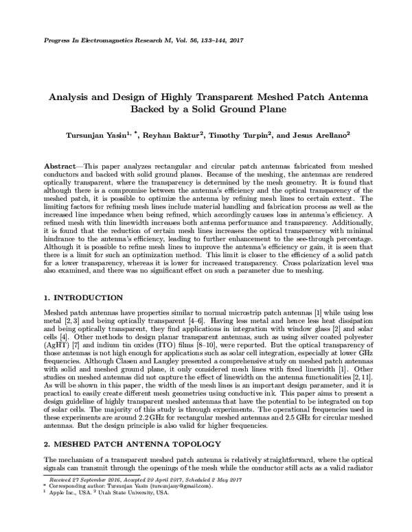 (PDF) Analysis and Design of Highly Transparent Meshed Patch Antenna ...