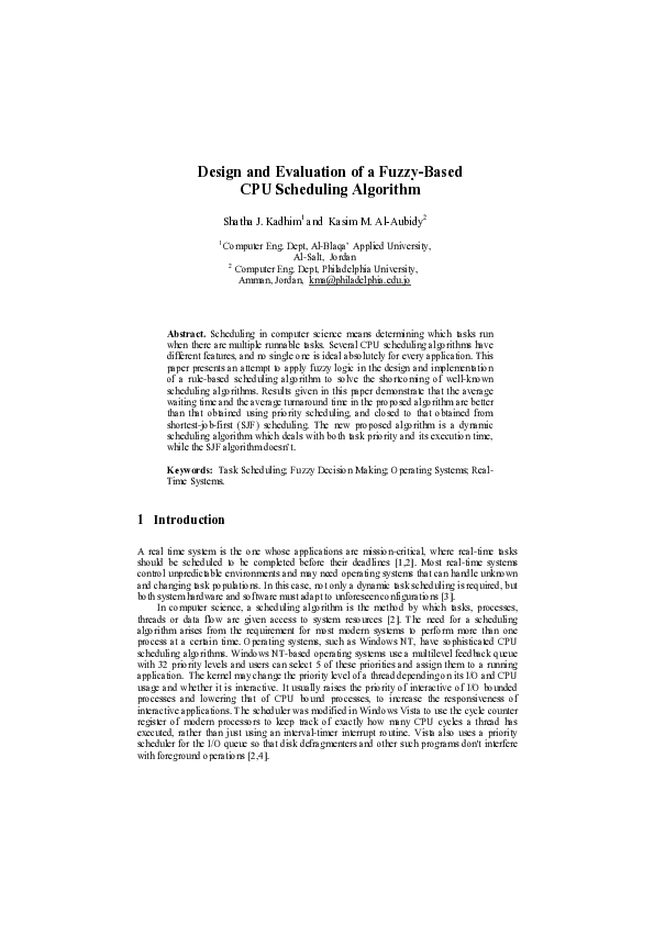 Pdf Design And Evaluation Of A Fuzzy Based Cpu Scheduling Algorithm