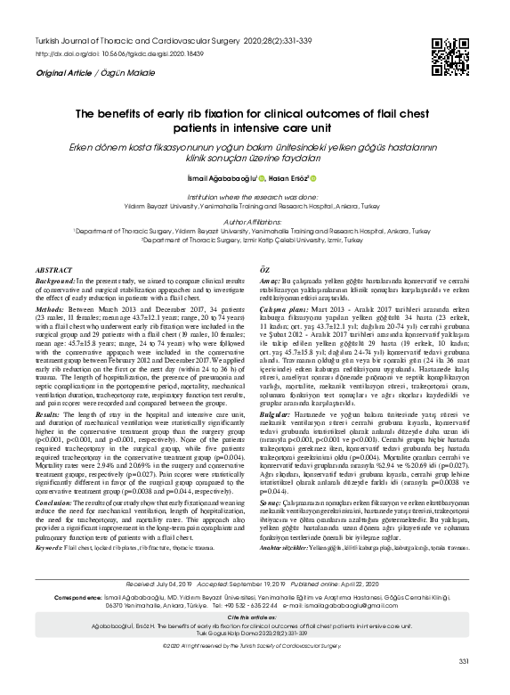 (PDF) The benefits of early rib fixation for clinical outcomes of flail ...
