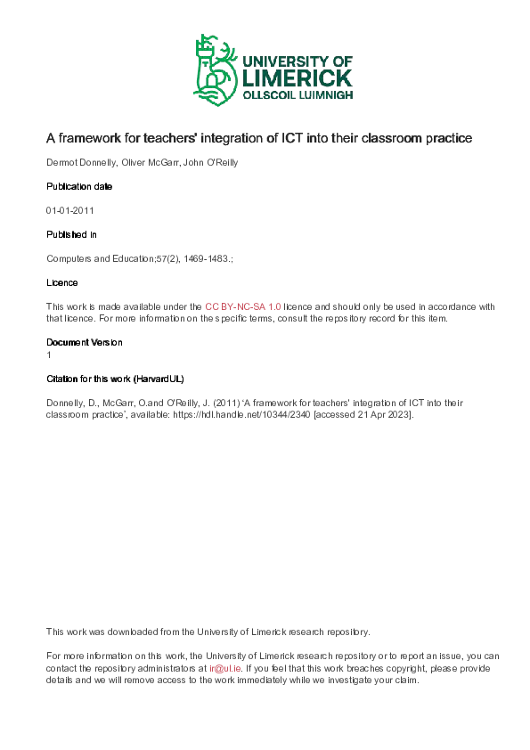 (PDF) A framework for teachers’ integration of ICT into their classroom ...