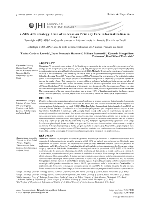 (PDF) e-SUS APS strategy: Case of success on Primary Care ...