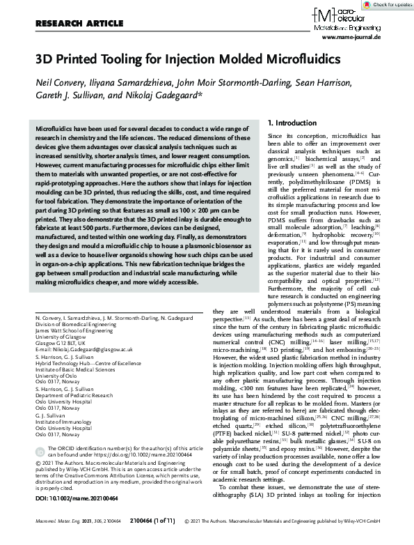 (PDF) 3D Printed Tooling for Injection Molded Microfluidics