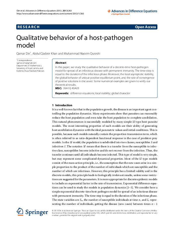 (PDF) Qualitative behavior of a host-pathogen model