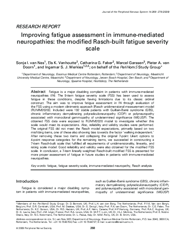 (PDF) Improving fatigue assessment in immune-mediated neuropathies: the modified Rasch-built ...