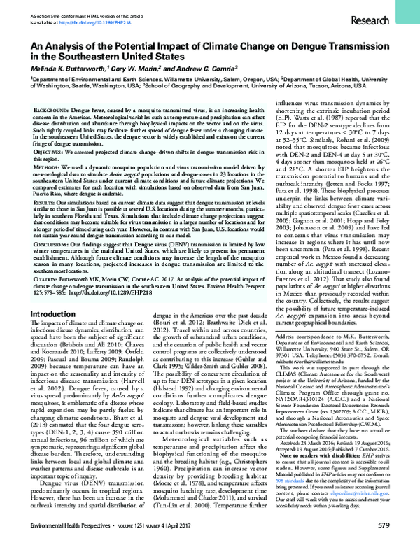 (PDF) An Analysis of the Potential Impact of Climate Change on Dengue Transmission in the ...