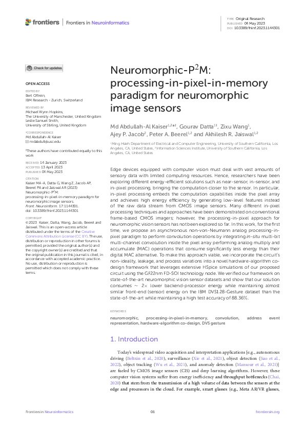 (PDF) Neuromorphic-P2M: processing-in-pixel-in-memory paradigm for neuromorphic image sensors