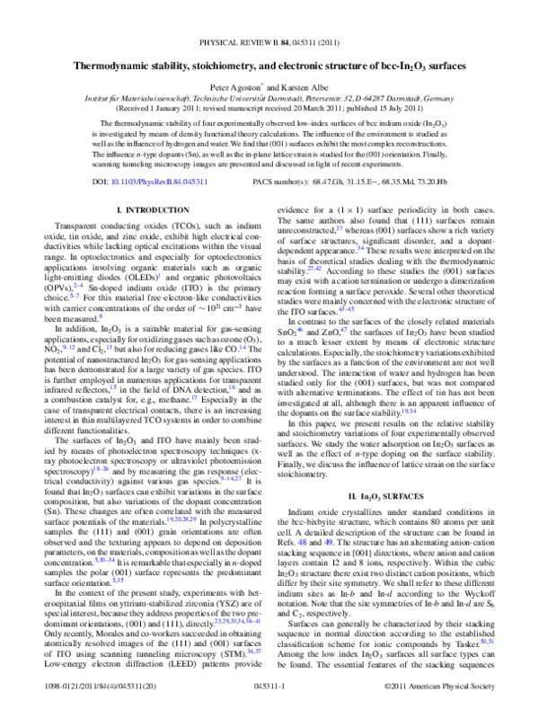 (PDF) Thermodynamic stability, stoichiometry, and electronic structure of bcc-In2O3surfaces