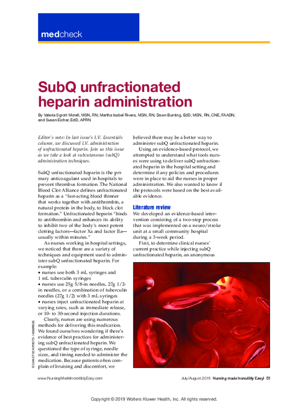 (PDF) SubQ unfractionated heparin administration