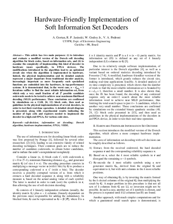(PDF) Hardware-Friendly Implementation of Soft Information Set Decoders
