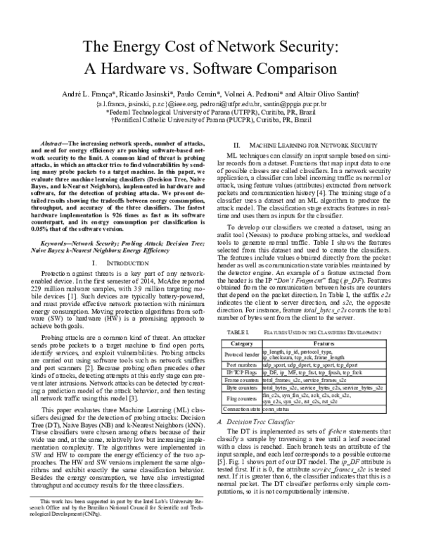 (PDF) The energy cost of network security: A hardware vs. software ...