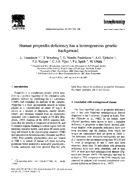 (PDF) Human properdin deficiency has a heterogeneous genetic background