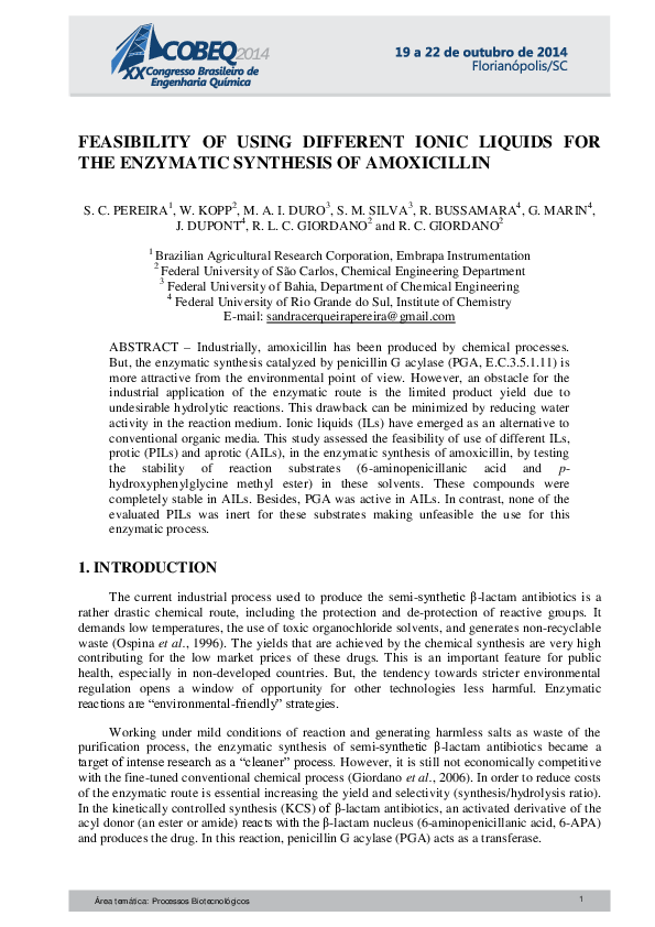 (PDF) Feasibility of Using Different Ionic Liquids for the Enzymatic ...