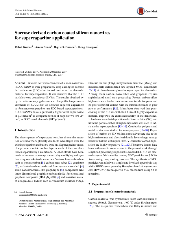 (PDF) Sucrose derived carbon coated silicon nanowires for ...