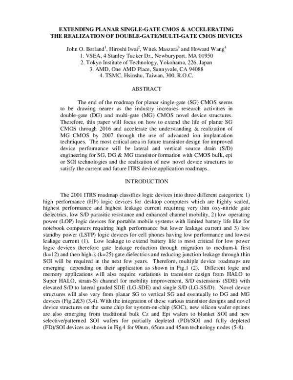 (PDF) Extending planar single-gate CMOS & accelerating the realization ...