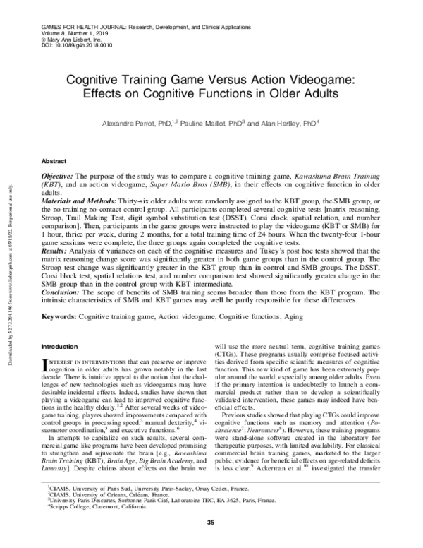 (PDF) Cognitive Training Game Versus Action Videogame: Effects on ...