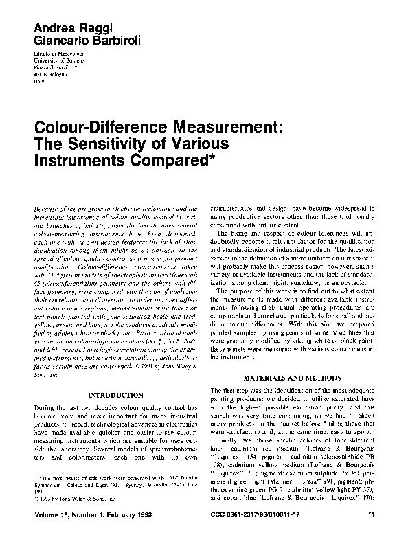 (PDF) Colour-difference measurement: The sensitivity of various ...