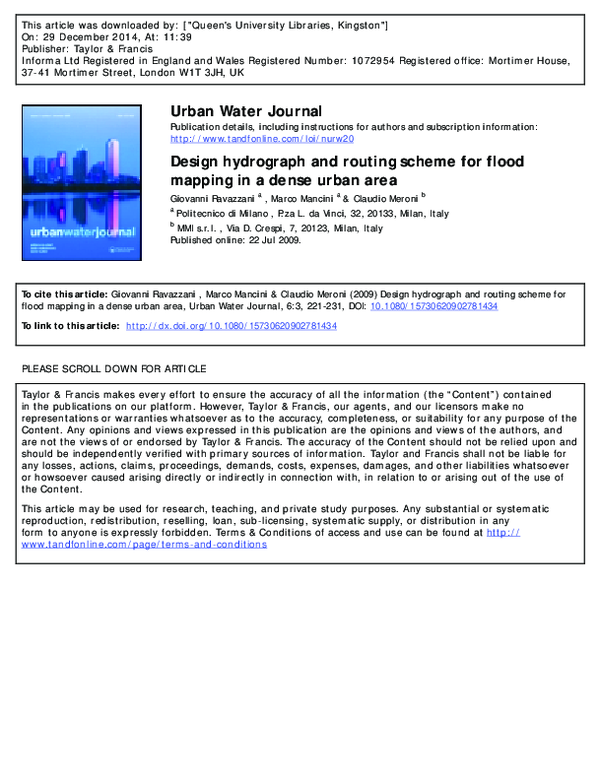 (PDF) Design hydrograph and routing scheme for flood mapping in a dense ...